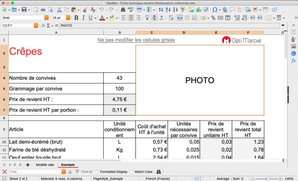 Fiche technique restauration : modèle téléchargement GRATUIT