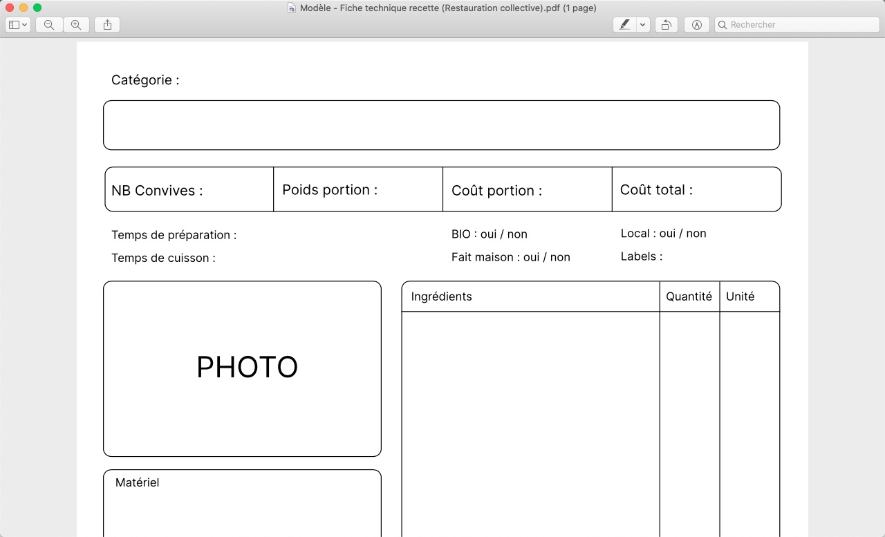Fiche technique restauration : modèle téléchargement GRATUIT