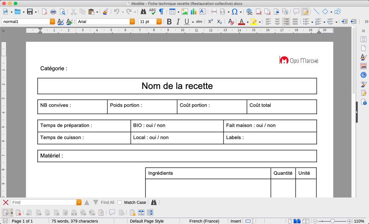 Fiche technique restauration : modèle téléchargement GRATUIT